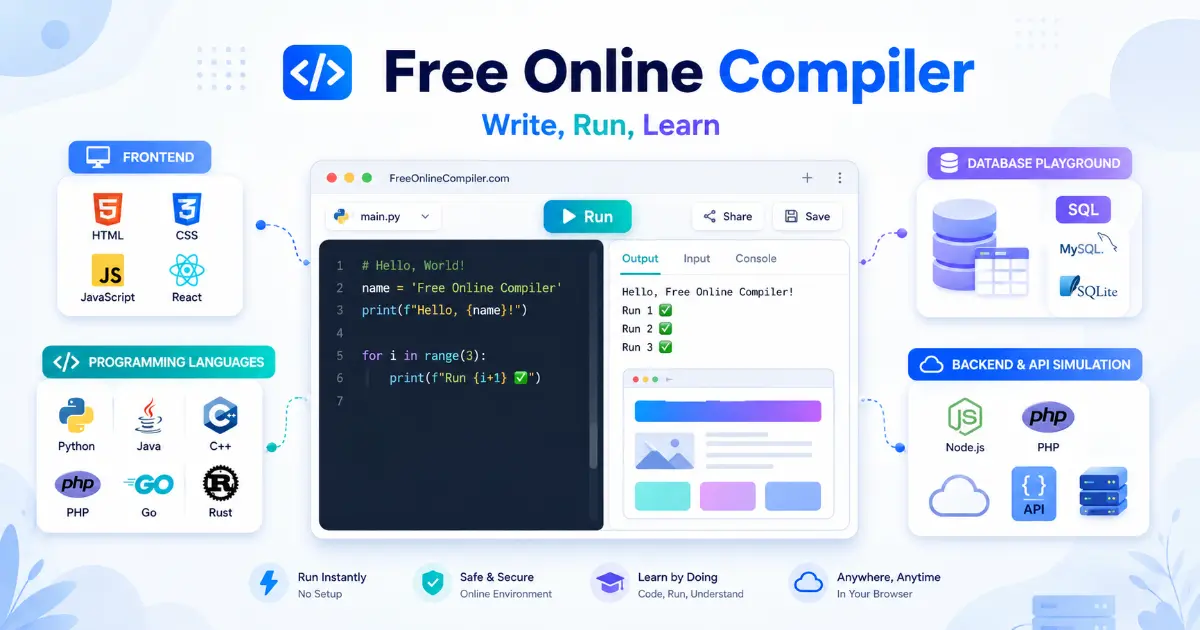 Free Online Compiler – Run Code in Your Browser | freeonlinecompiler.com